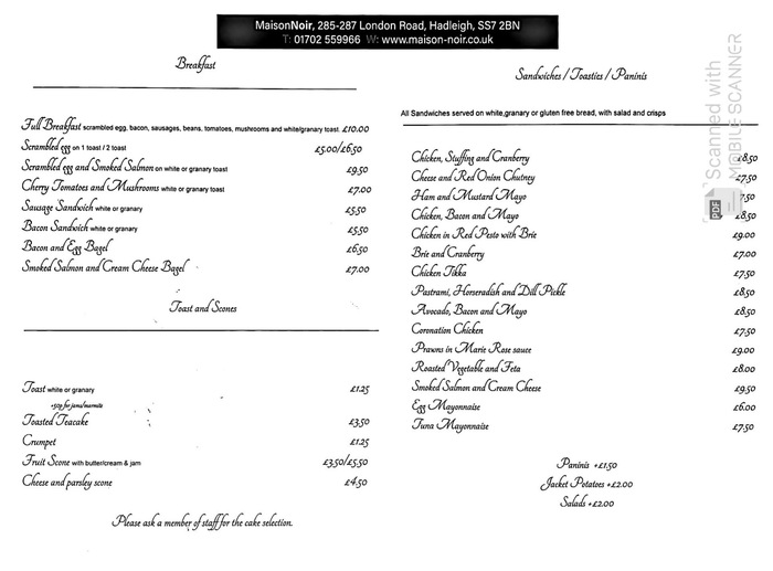 Our menu :: Maison Noir